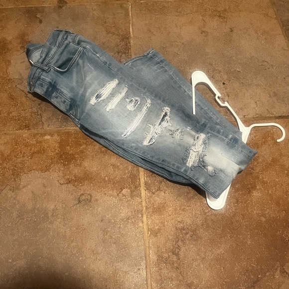 AMIRI | Jeans | Amiri Light Blue Denim With Black Leather Patch | Poshmark